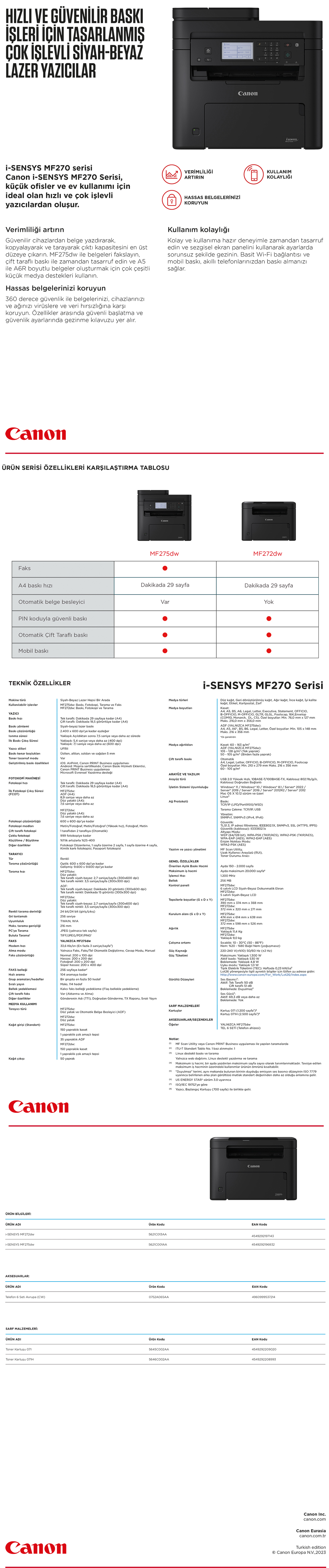 Canon I-Sensys MF272DW Wi-Fi + Tarayıcı + Fotokopi Çok Fonksiyonlu Mono ...