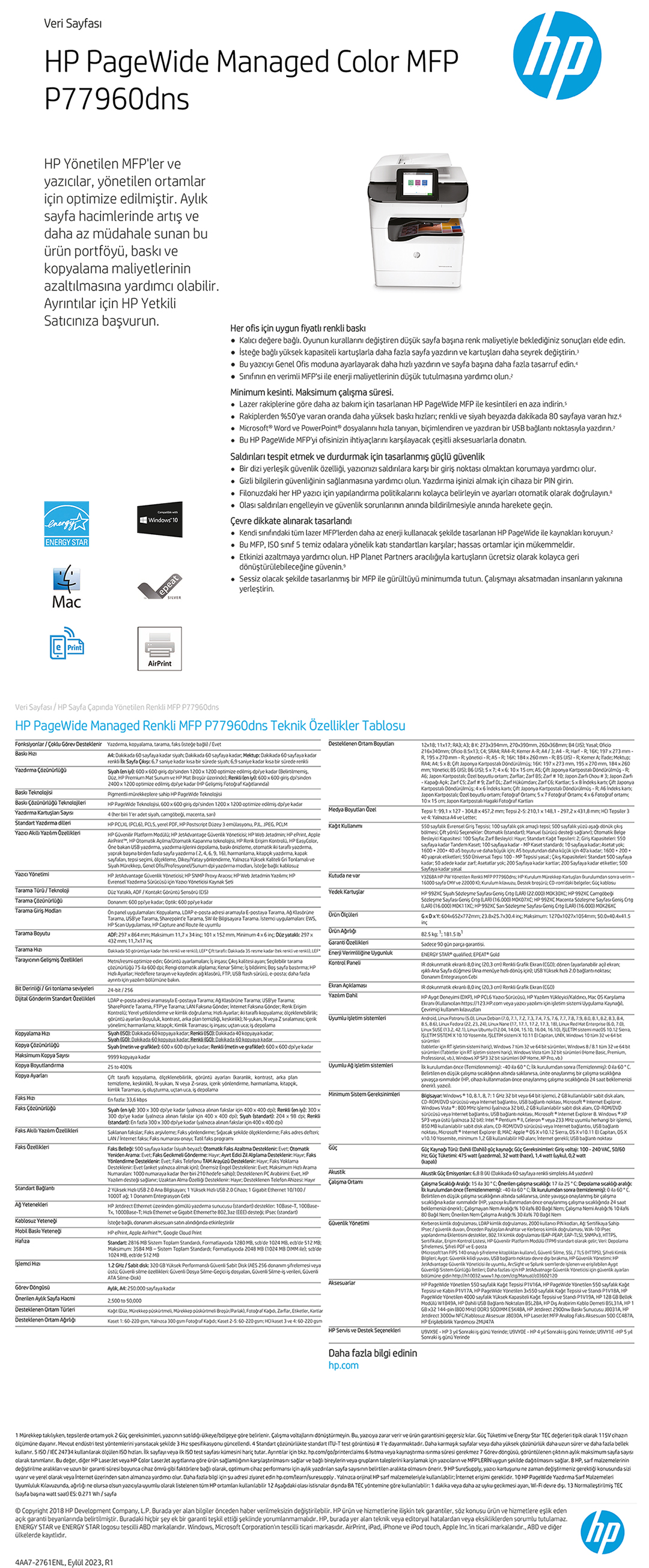 HP Y3Z68A PageWide Managed Color MFP P77960dns A3 Renkli Fotokopi Makinesi Mürekkep Püskürtmeli ...