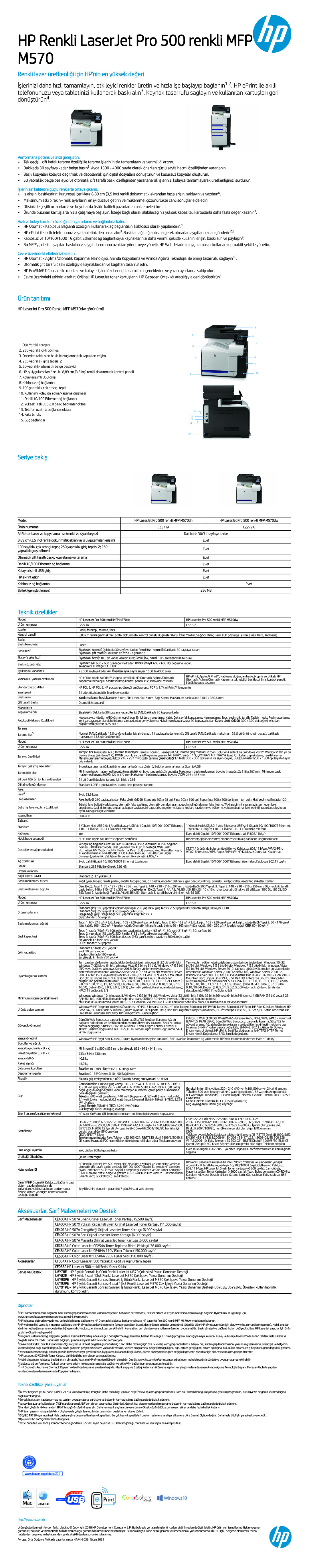 HP CZ271A (M570DN) LaserJet Pro Tarayıcı + Fotokopi Renkli Çok ...