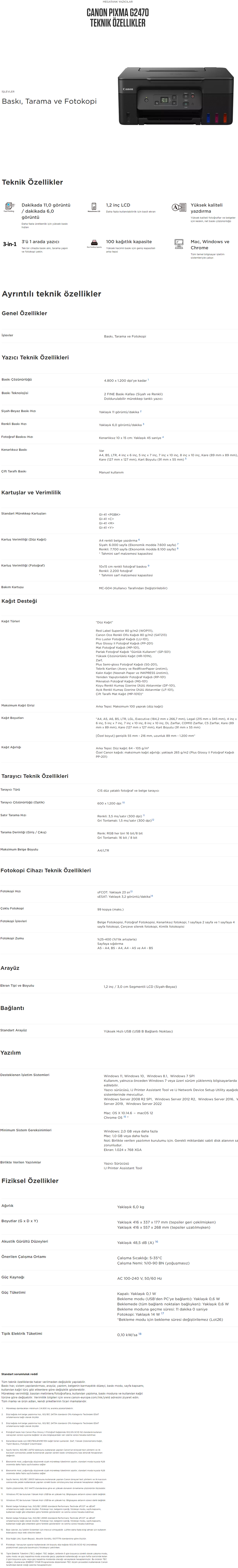 Canon Pixma G2470 (5804C009AA) Fotokopi + Tarayıcı + Renkli Mega Tanklı ...